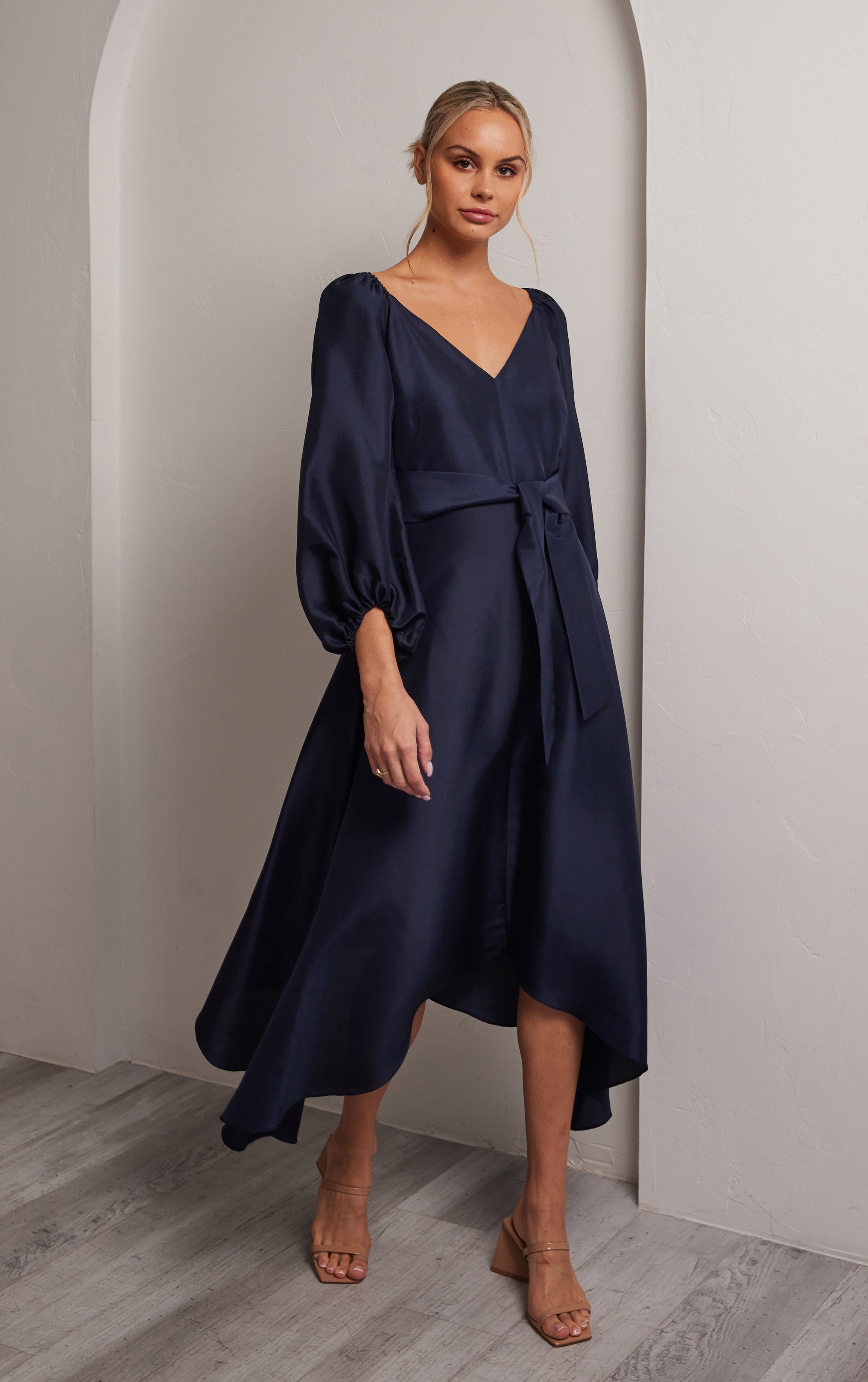 Navy Blue Silk Dress | Long Sleeve Silk Dress | Luxury Dress